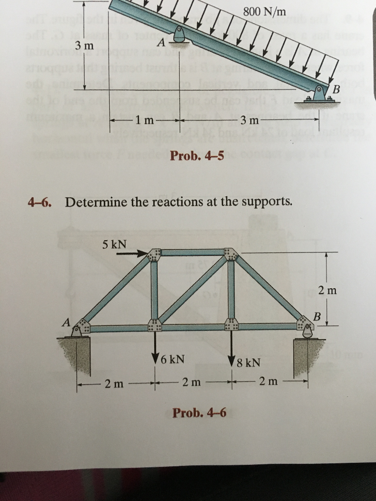 Solved 800 N/m 3 m Prob. 4-5 4-6. Determine the reactions at | Chegg.com Solved 800 N/m 3 m Prob. 4-5 4-6. Determine the reactions at | Chegg.com