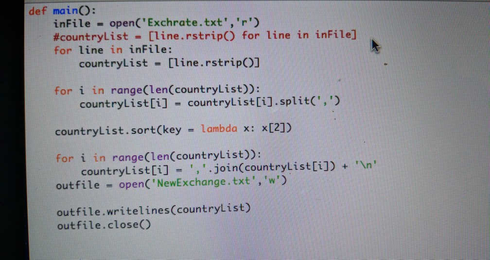 Solved def mainO: inFile - openC Exchrate.txt, "r) | Chegg.com