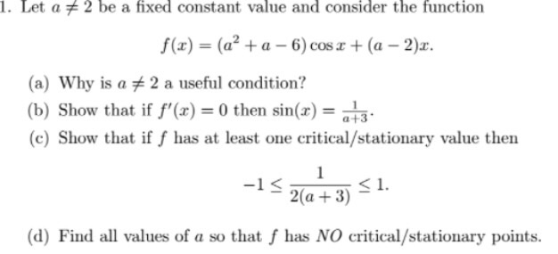 Solved Let a 2 be a fixed constant value and consider the | Chegg.com