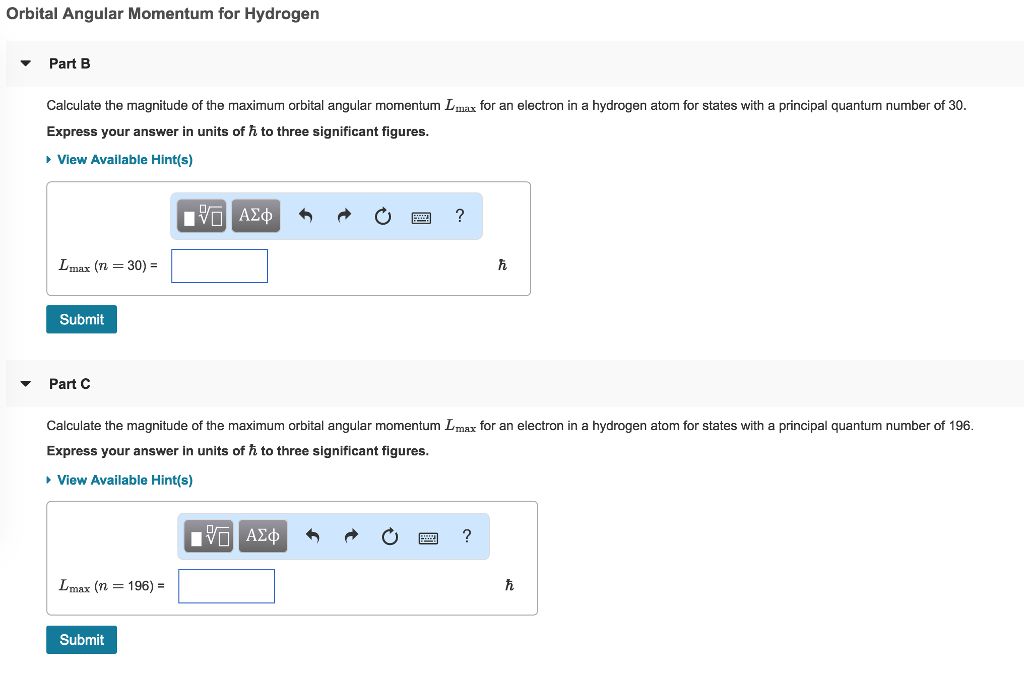 Solved Orbital Angular Momentum for Hydrogen Part B | Chegg.com