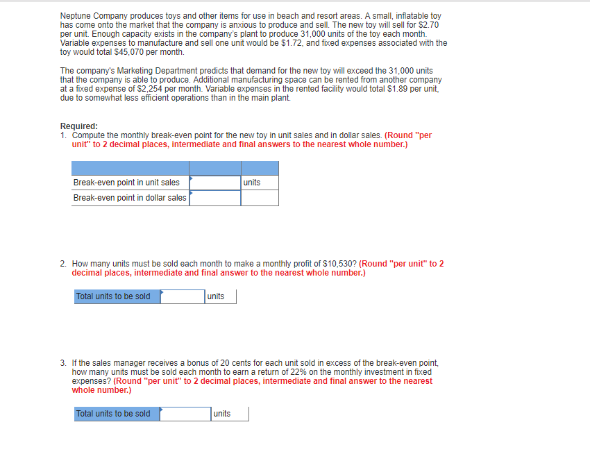 Solved Neptune Company produces toys and other items for use | Chegg.com