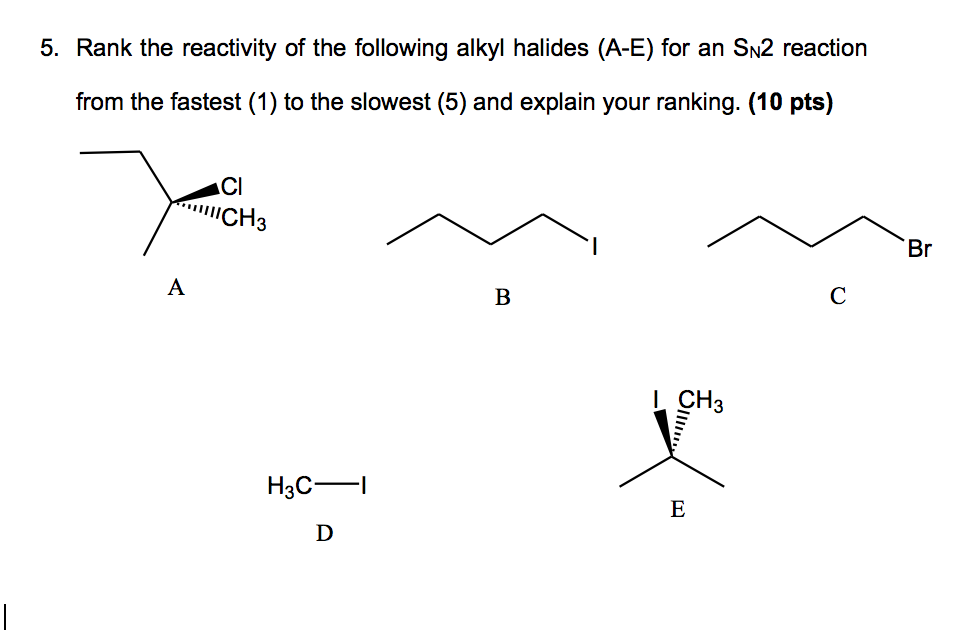 Solved 5. Rank the reactivity of the following alkyl halides | Chegg.com