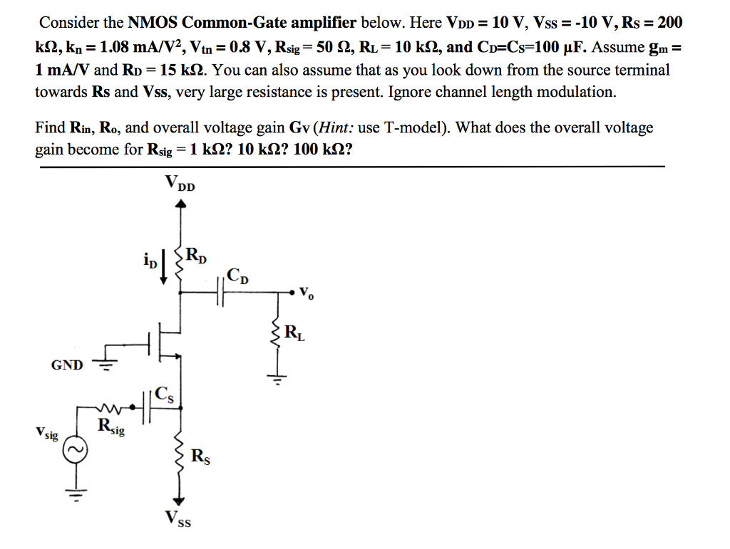 Solved Consider the NMOS Common-Gate amplifier below. Here | Chegg.com