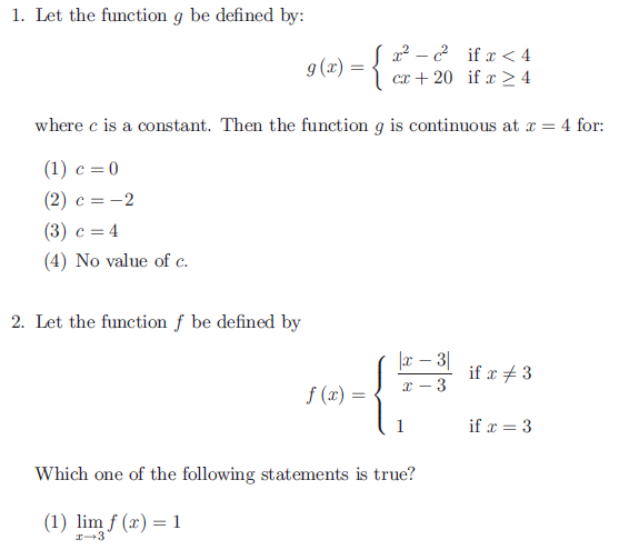 Solved Let the function g be defined by: where c is a | Chegg.com