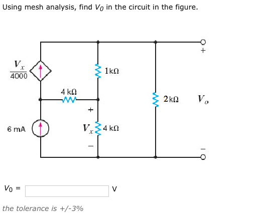 Solved Using mesh analysis, find Vo in the circuit in the | Chegg.com