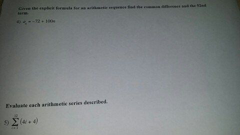 Solved Given the explicit formula for an arithmetic sequence | Chegg.com