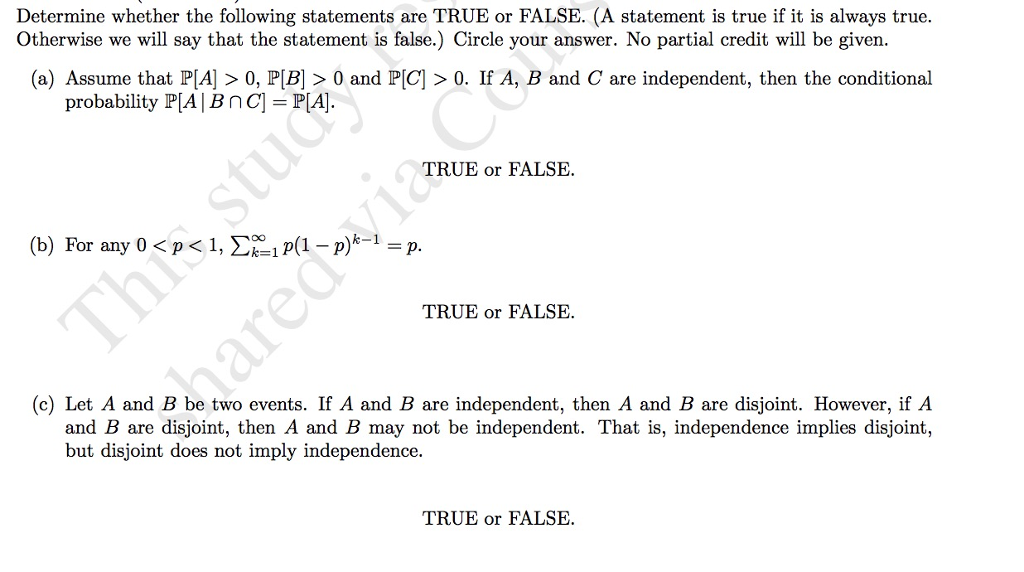 Solved Determine whether the following statements are TRUE | Chegg.com
