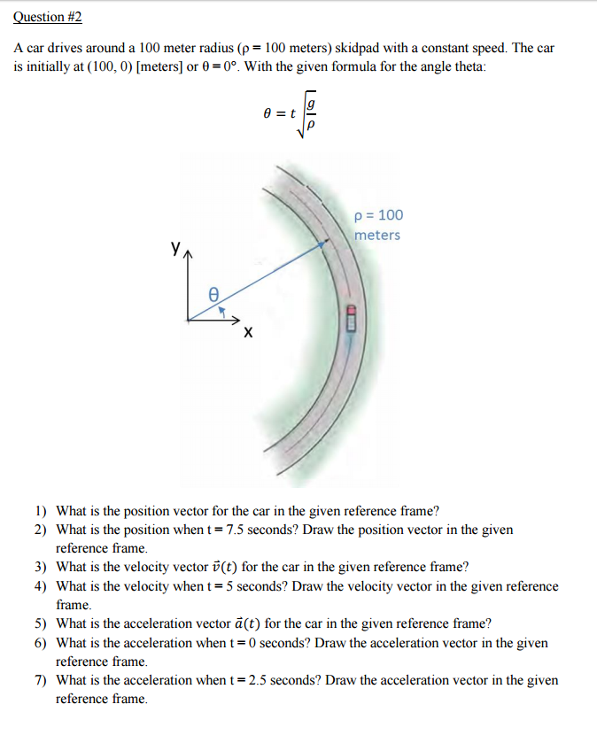 Solved A car drives around a 100 meter radius (rho = 100 | Chegg.com