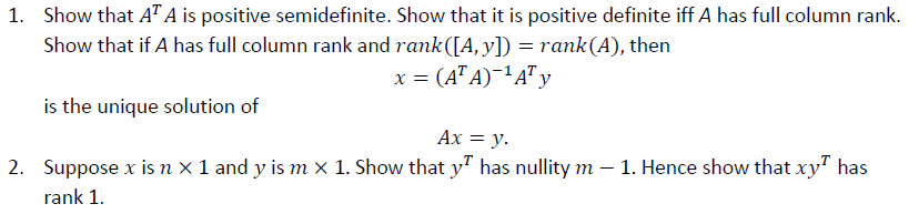 1. Show that A A is positive semidefinite. Show that | Chegg.com