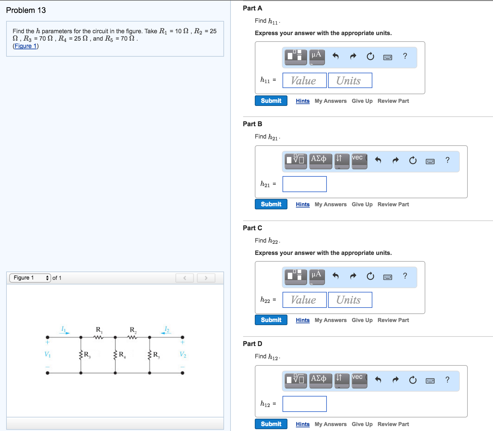 Solved Find the h parameters for the circuit in the figure. | Chegg.com