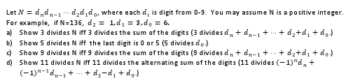 Solved Let N = dndn-l d2d1d0, where each a, is digit from | Chegg.com