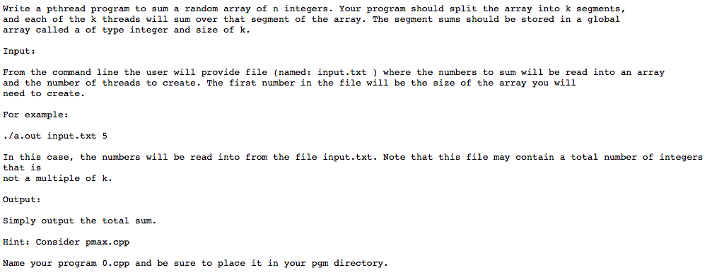 Solved Write A Thread Program To Sum A Random Array Of N 5294