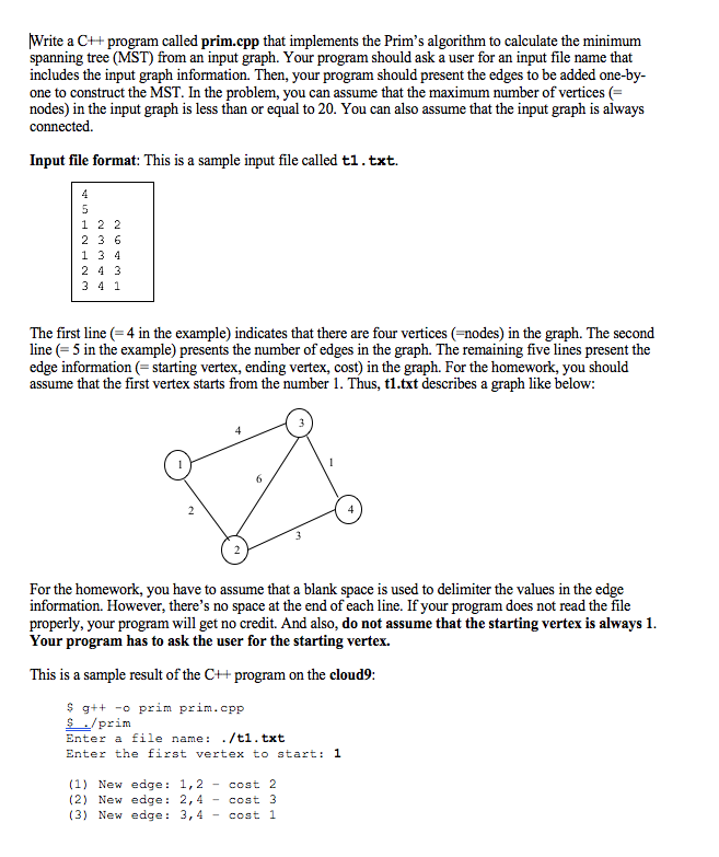 Write a C++ program called prim.cpp that implements | Chegg.com