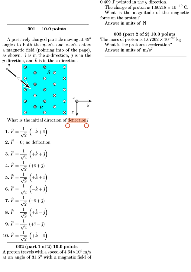 Solved 001 10.0 points A positively charged particle moving | Chegg.com