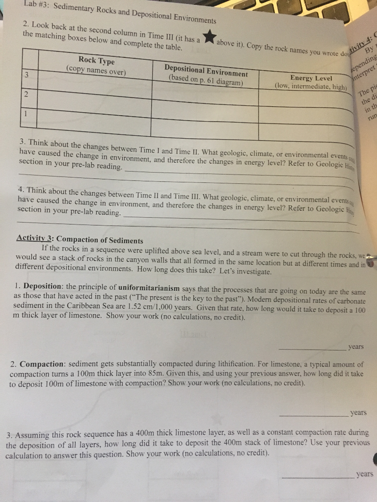 Solved Lab #3: Sedimentary Rocks and Depositional | Chegg.com