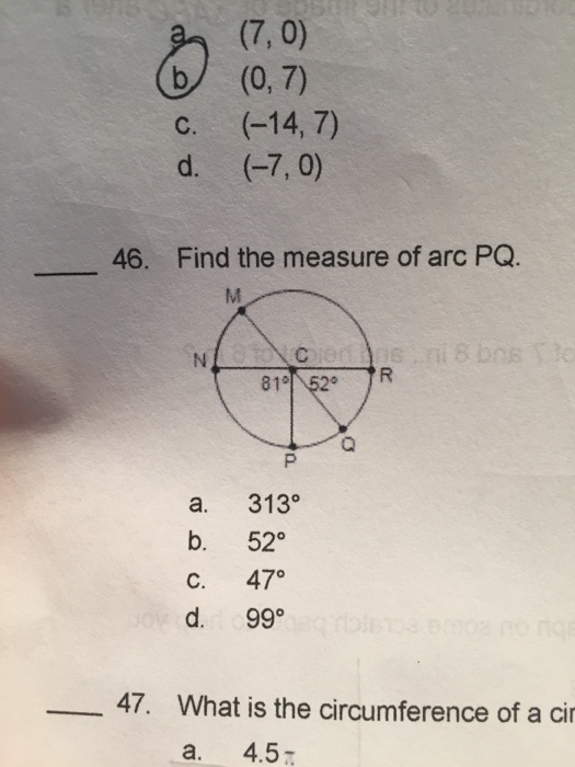 Solved Find the measure of arc PQ. 313 degree 52 degree 47 | Chegg.com