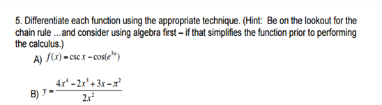 Solved Differentiate each function using the appropriate | Chegg.com