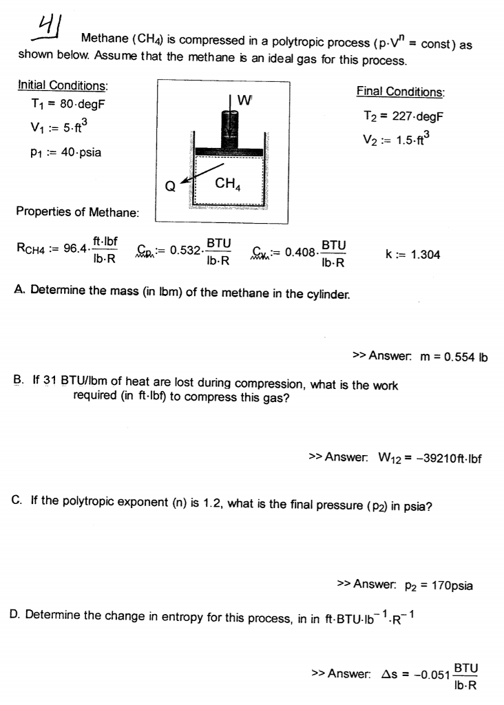 Solved Methane (CH_4) is compressed in a polytropic process | Chegg.com