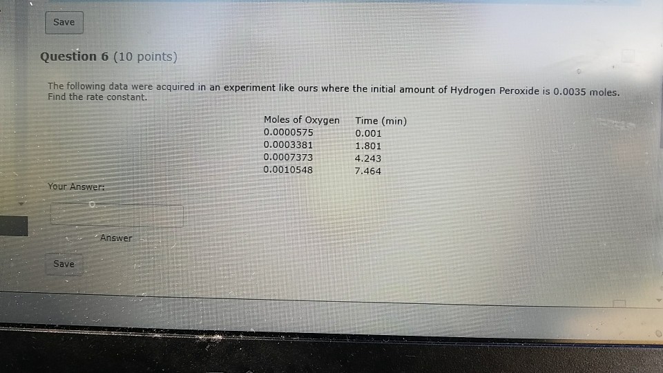 Solved Save Question 6 (10 points) The following data were | Chegg.com