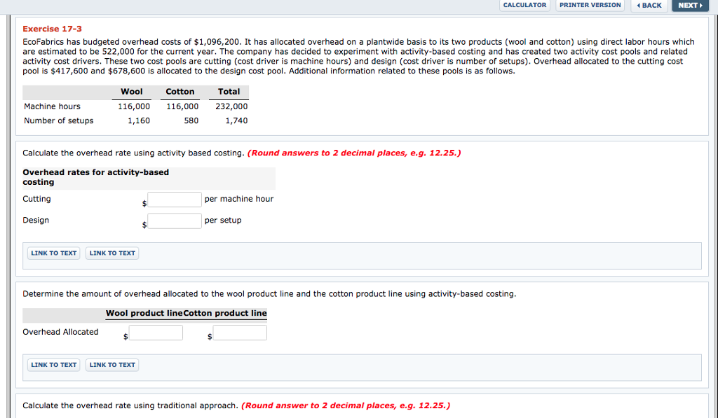 Solved CALCULATOR PRINTER VERSION BACK NEXT Exercise 17-3 | Chegg.com