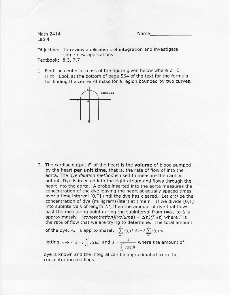 Solved Math 2414 Name Lab 4 Objective: To review | Chegg.com