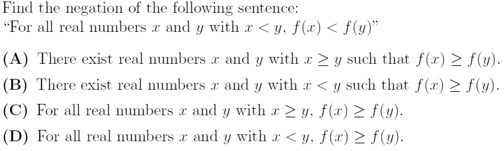 Solved Find the negation of the following sentence: "For | Chegg.com