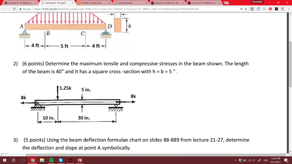 Solved Determine the maximum tensile and compressive | Chegg.com