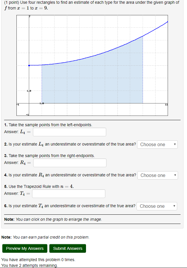 Solved (1 point) Use four rectangles to find an estimate of | Chegg.com
