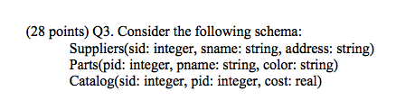 Solved (28 points) Q3. Consider the following schema: | Chegg.com