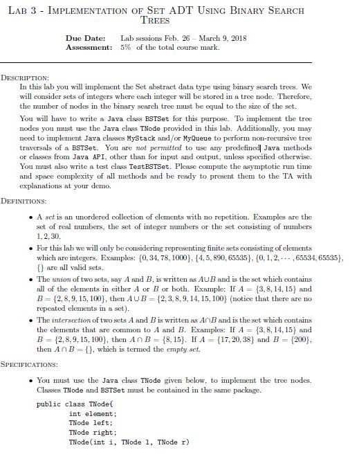LAB 3 IMPLEMENTATION OF SET ADT USING BINARY SEARCH | Chegg.com