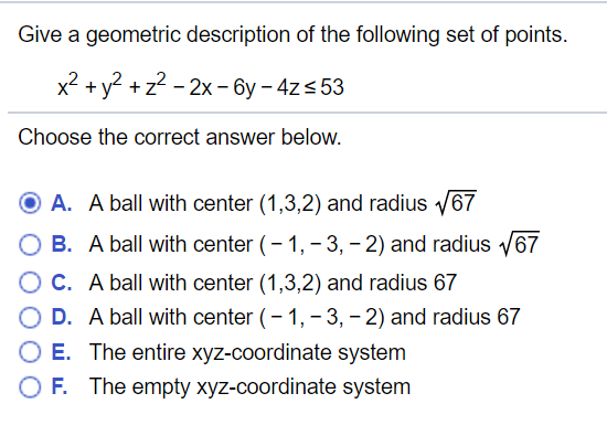 Solved Give a geometric description of the following set of | Chegg.com