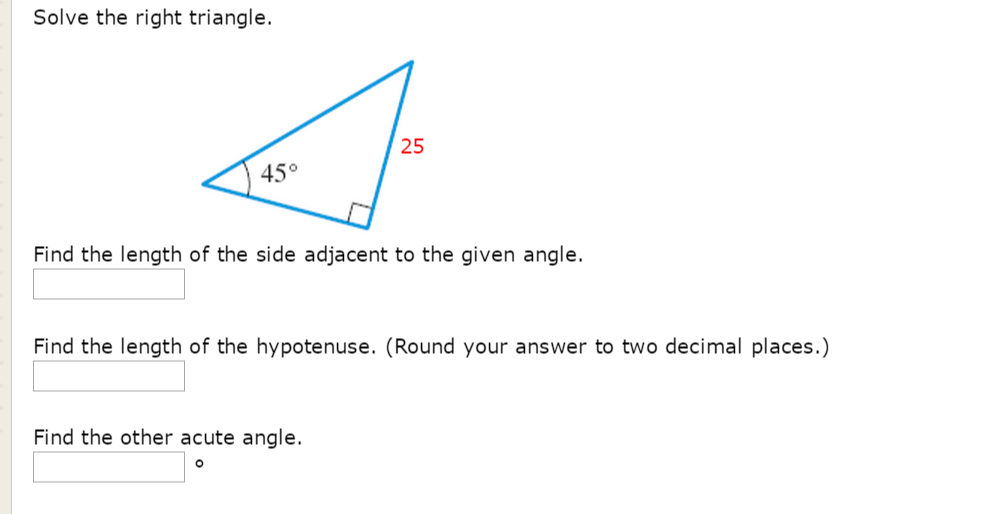 Solved Solve the right triangle. Find the length of the side | Chegg.com