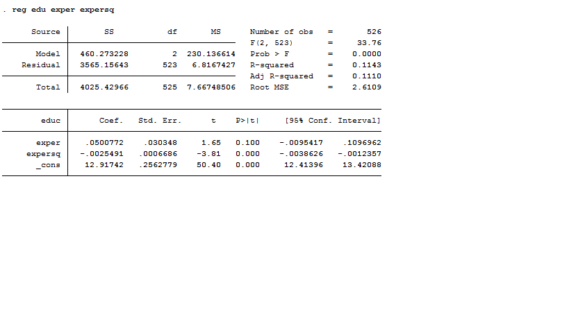 Solved . su edu exper expersq Variable | Obs Mean Std. Dev. | Chegg.com