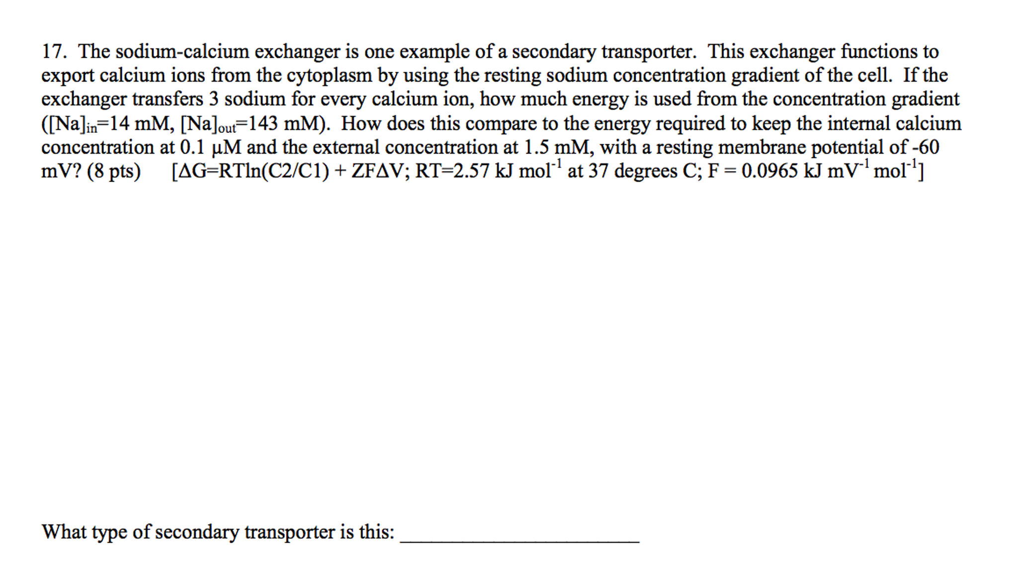 Solved The sodium-calcium exchanger is one example of a | Chegg.com