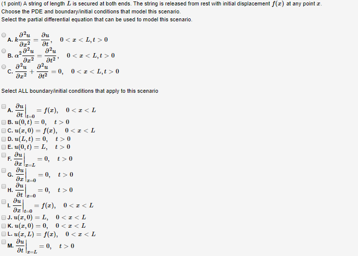 Solved (1 point) A string of length L is secured at both | Chegg.com