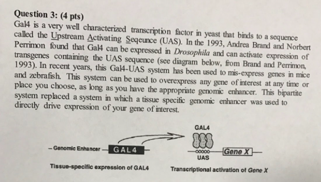 Solved Question 3: (4 pts) Gal4 is a very well characterized | Chegg.com