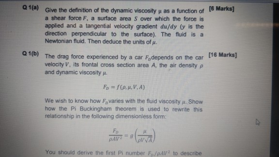 Solved 01a) Give the definition of the dynamic viscosity u | Chegg.com