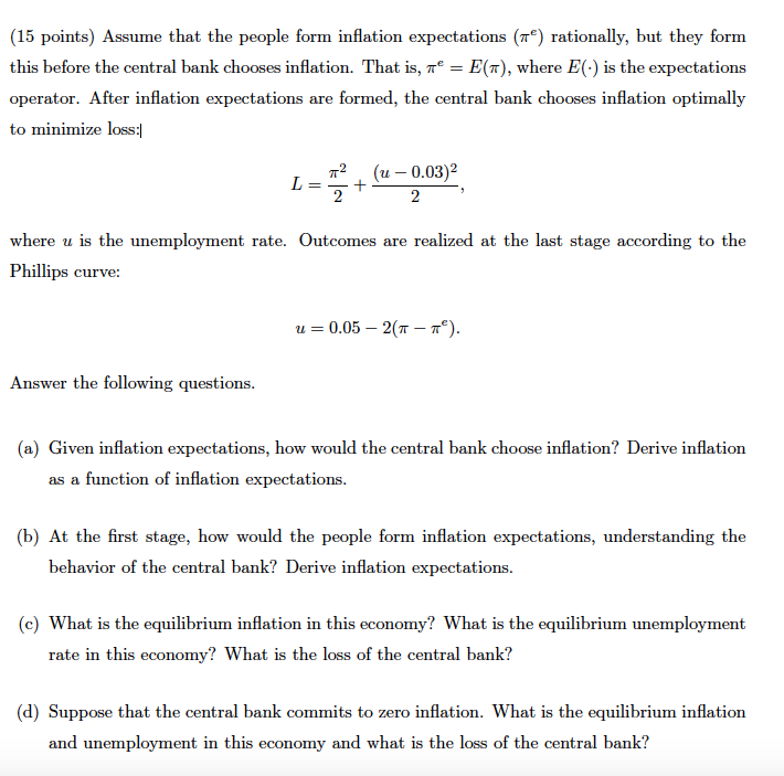 Solved Assume that the people form inflation expectations | Chegg.com