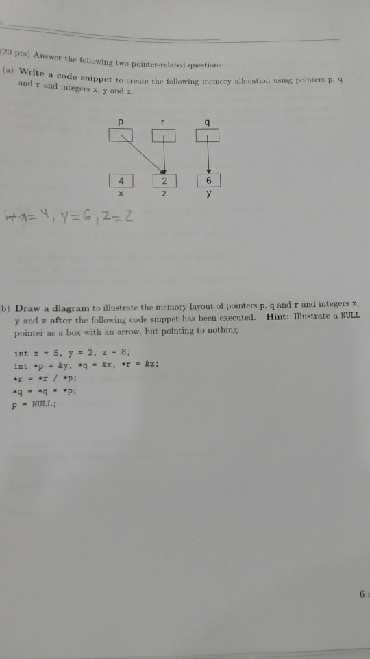 Solved (20 pts) Answer the following two pointer- related | Chegg.com