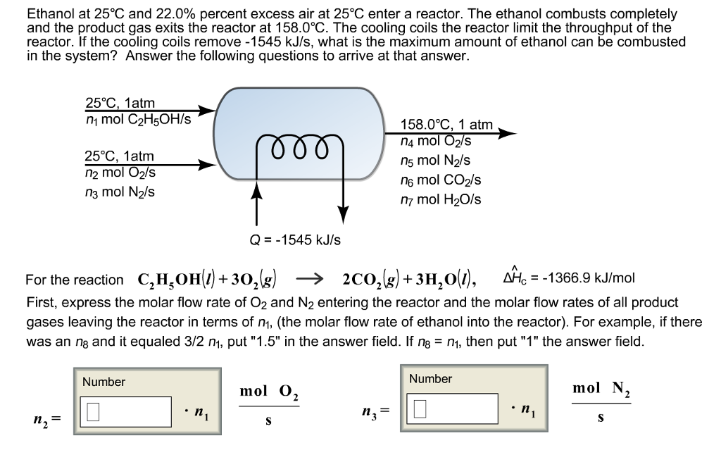 Solved Ethanol at 25°C and 22.0% percent excess air at 25°C | Chegg.com