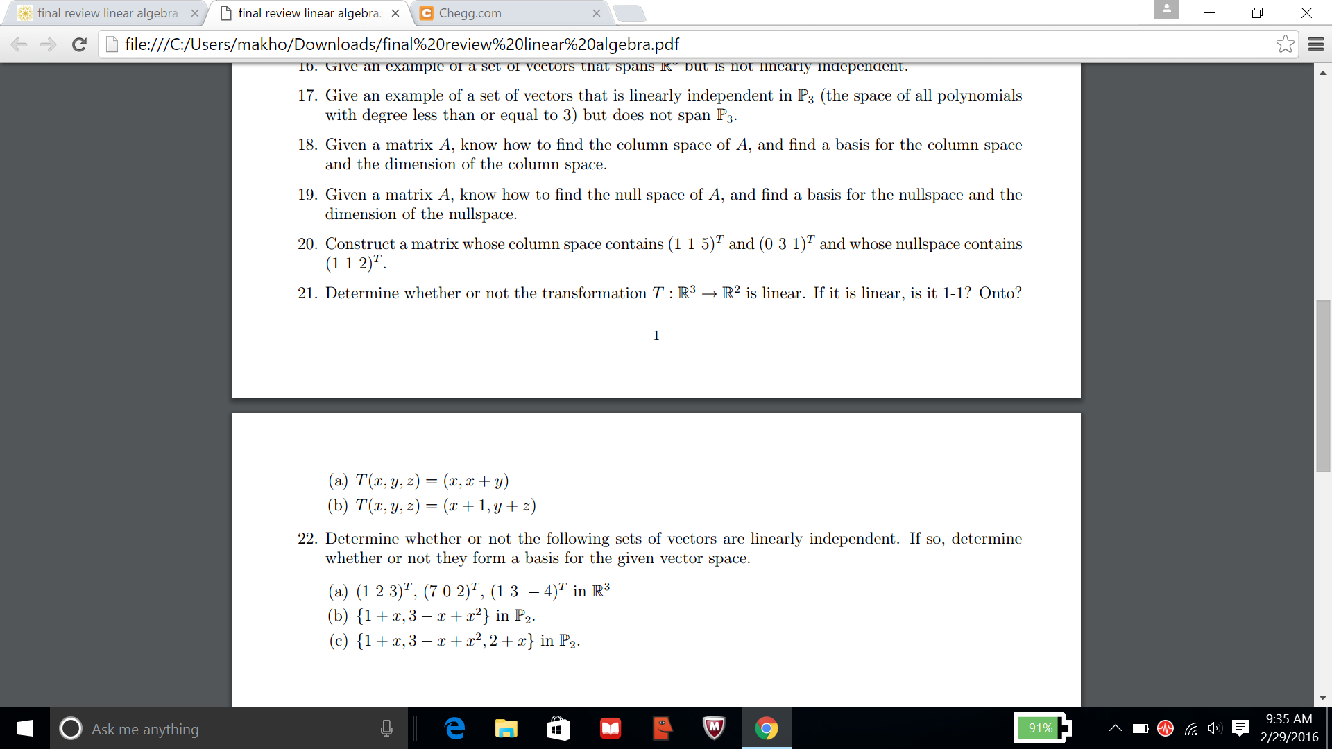 Solved final review linear algebra × / D final review linear | Chegg.com