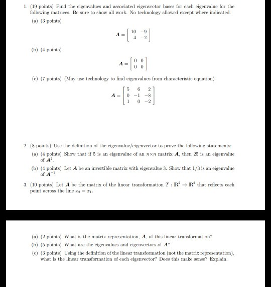 Solved 19 points) Find the eigenvalues and associated | Chegg.com