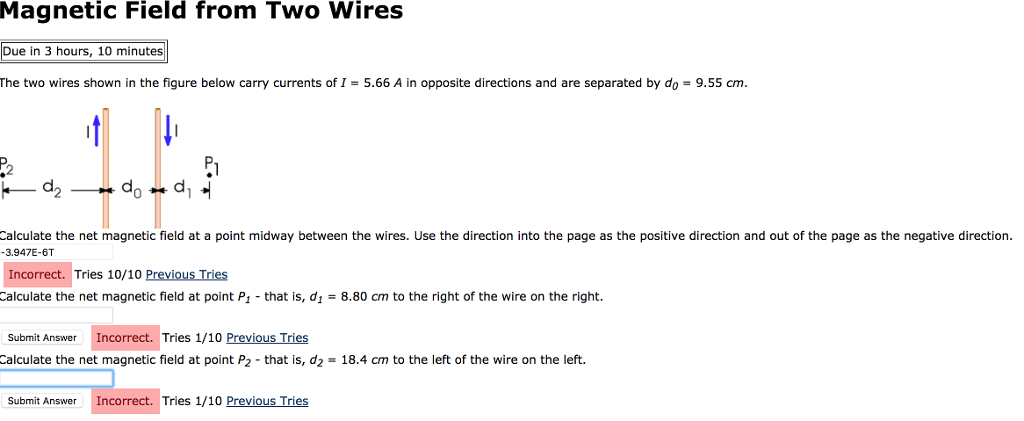 Solved Magnetic Field from Two Wires Due in 3 hours, 10 | Chegg.com