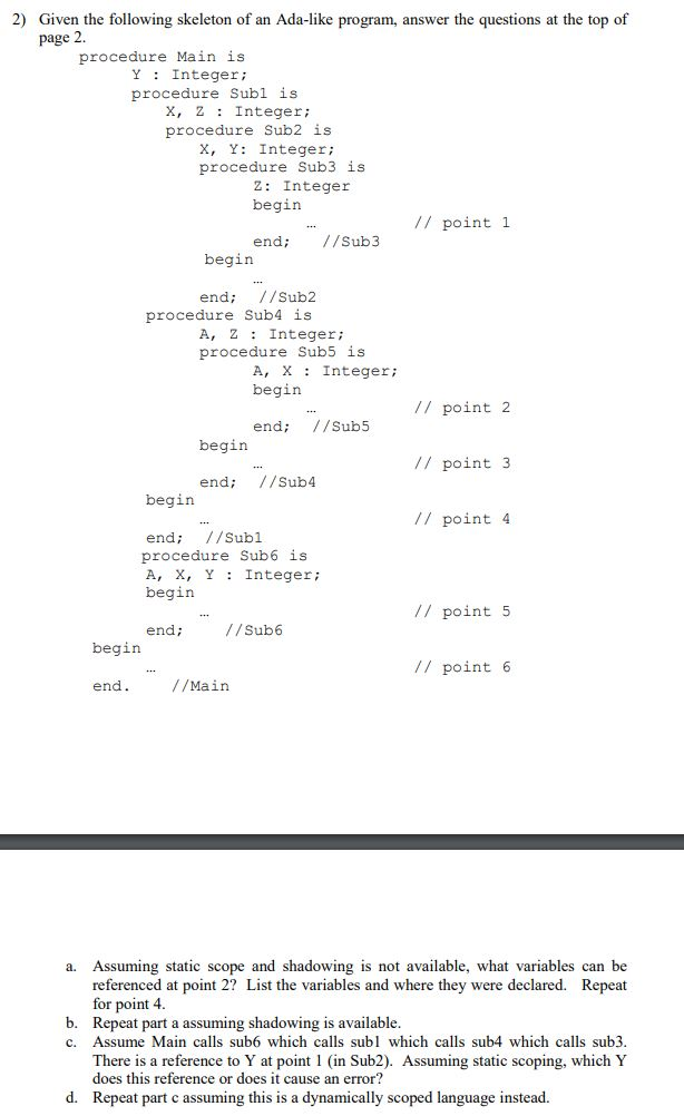 2) Given the following skeleton of an Ada-like | Chegg.com