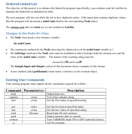 Ordered Linked List The objective of this project is | Chegg.com