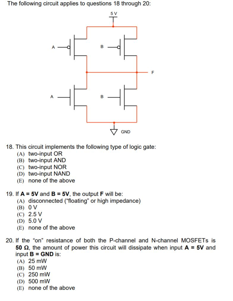 Solved The following circuit applies to questions 18 through | Chegg.com