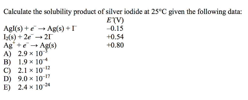 Solved Calculate the solubility product of silver iodide at | Chegg.com