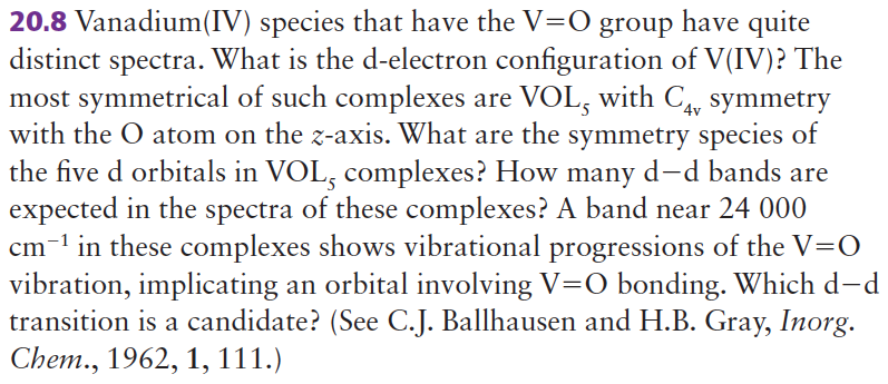 Vanadium(IV) species that have the V = 0 group have | Chegg.com