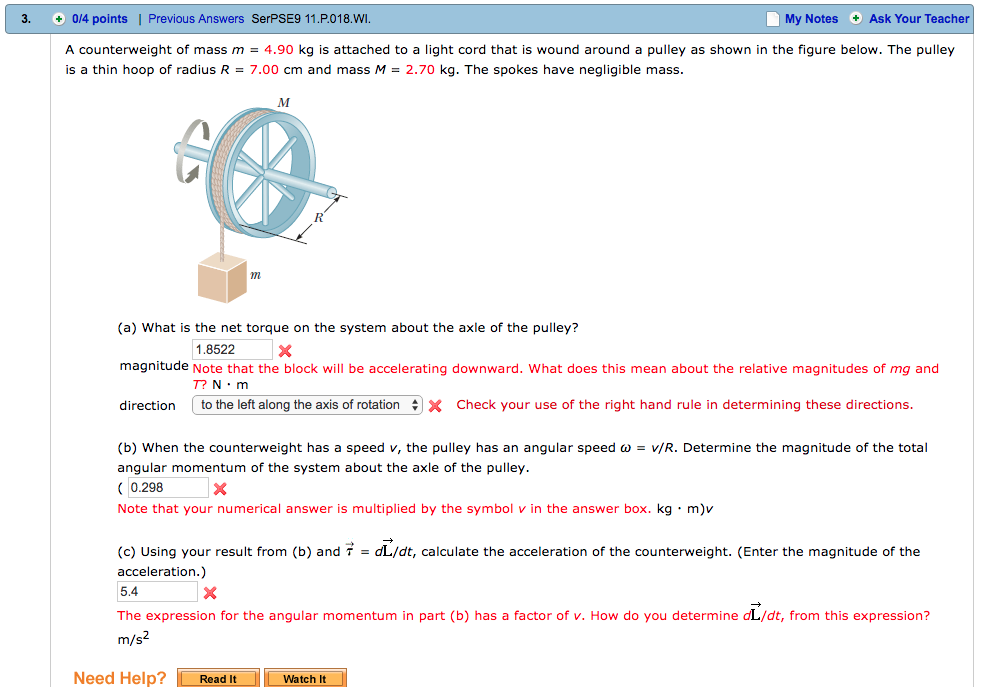 Solved A counterweight of mass m = 4.90 kg is attached to a | Chegg.com