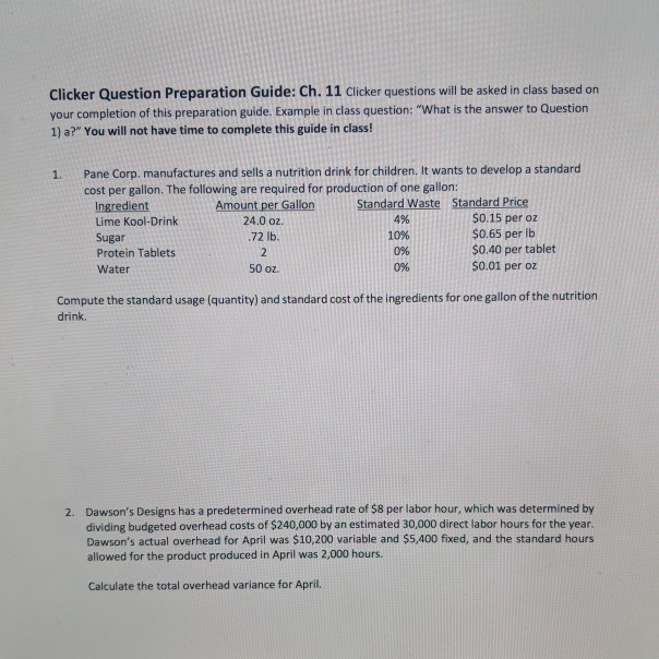 Clicker Question Preparation Guide: Ch. 11 Clicker | Chegg.com